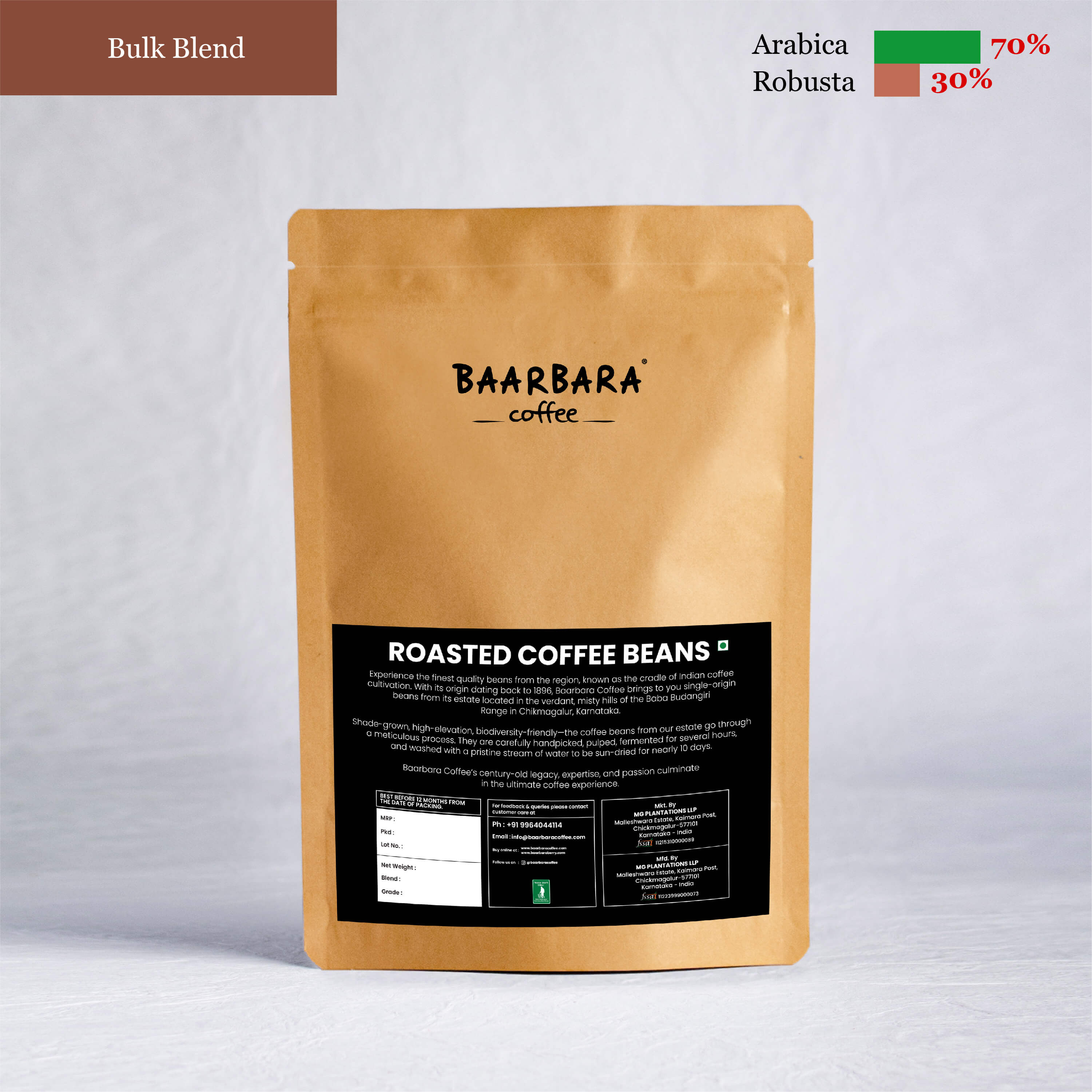 70% Arabica - 30% Robusta Roasted Coffee Beans Bulk Blend – Baarbara Coffee